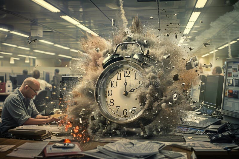 A Vintage Alarm Clock Explodes in a Cloud of Dust and Debris, Engulfing ...
