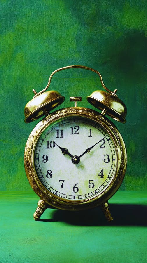 Vintage Alarm Clock with Green Backdrop Stock Image - Image of timeless ...