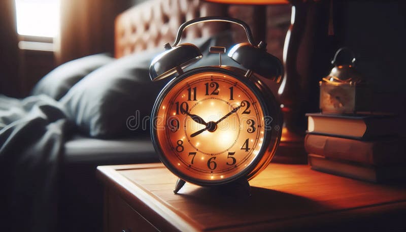 A Vintage Alarm Clock on a Nightstand, Ai Generated Image Stock Image ...