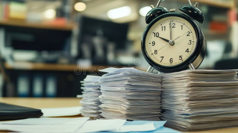 Vintage Alarm Clock and Office Documents on Table, Time Management ...