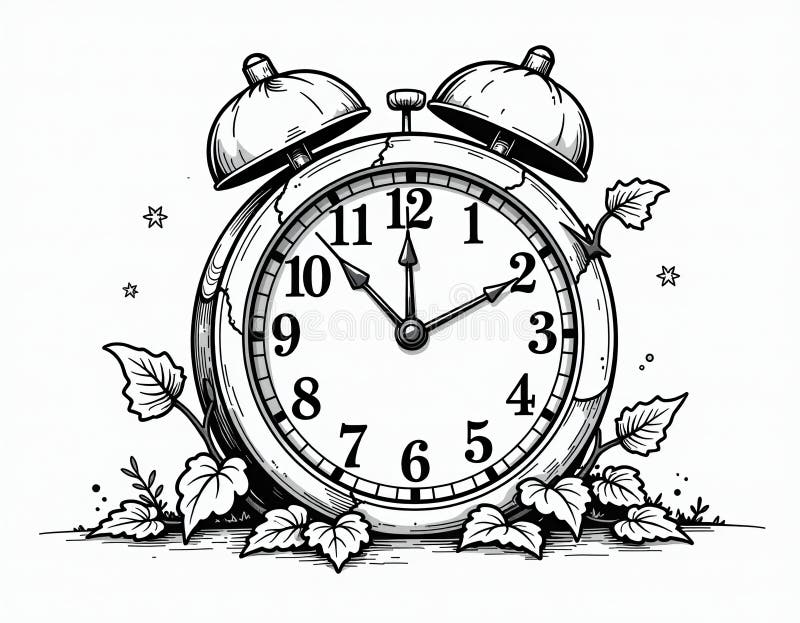 Vintage Alarm Clock Overgrown with Plants Stock Illustration ...