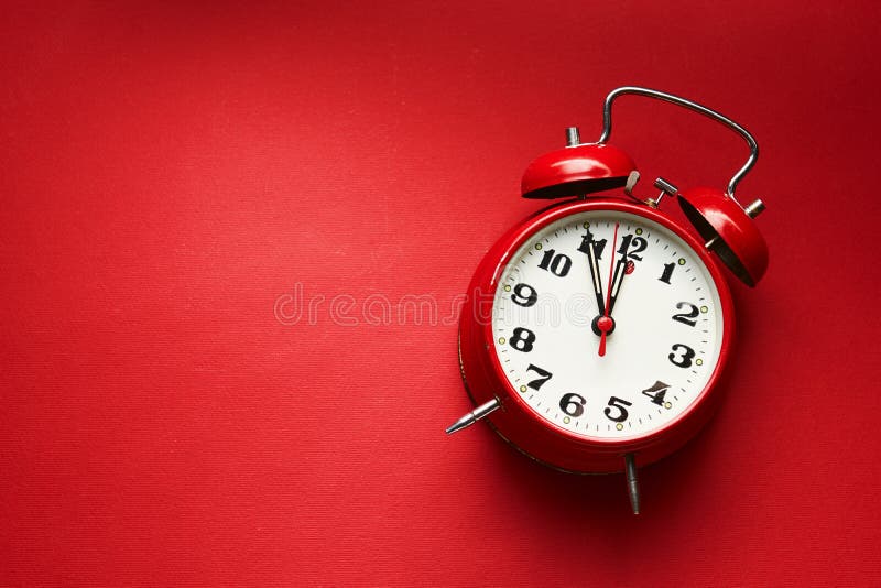 Vintage Alarm Clock on Red Background Stock Photo - Image of copyspace ...