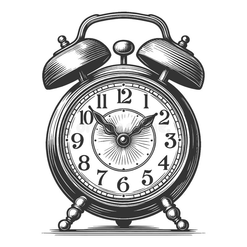 Vintage Alarm Clock Engraving Raster Illustration Stock Illustration ...