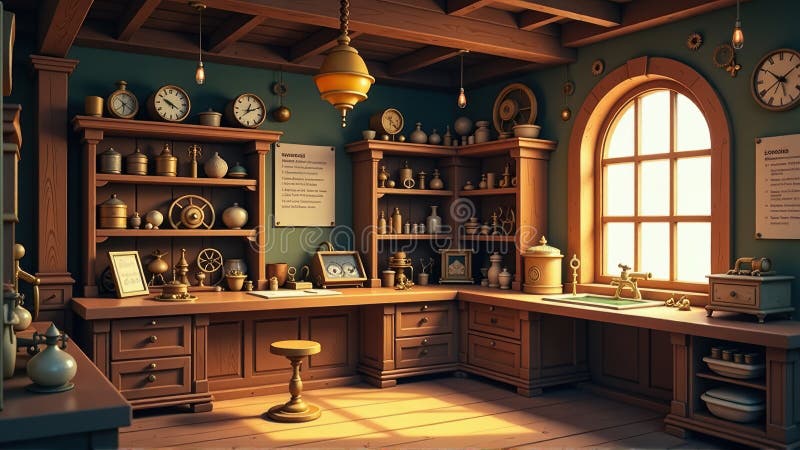 Vintage Alchemist Workshop Interior Stock Illustration - Illustration ...