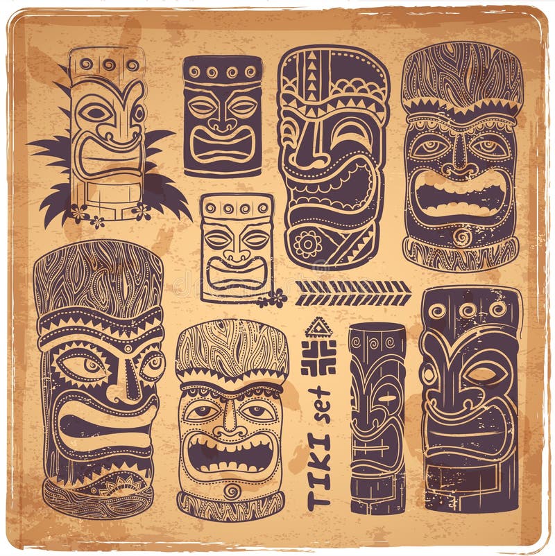 Vintage Aloha Tiki set stock vector. Illustration of exotic - 38387703