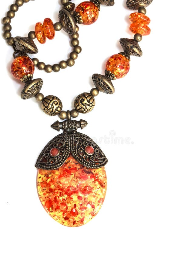 Silver Necklace with Amber Inlay Stock Image - Image of jewelry ...