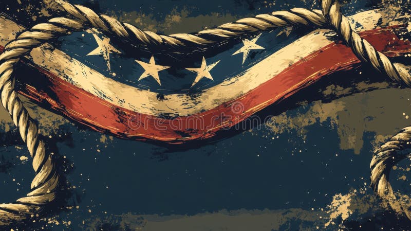 Vintage American Flag Enveloped in Rope on Grunge Background Stock ...