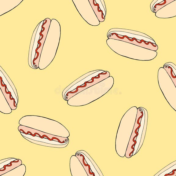 Vector Seamless Hot Dog Pattern. Pattern of Street Food Fast Food Sausage in a Bun with Ketchup ...
