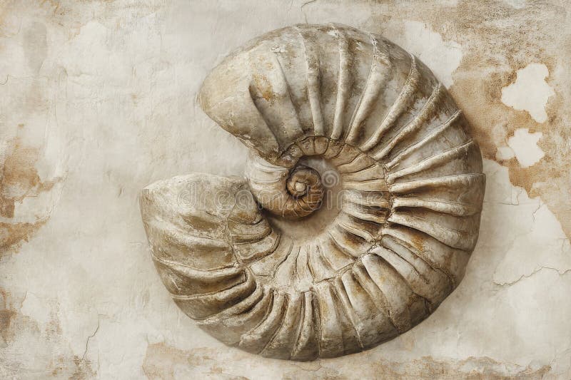 Vintage Ammonite Shell Fossil Drawing. Generative AI. Stock ...