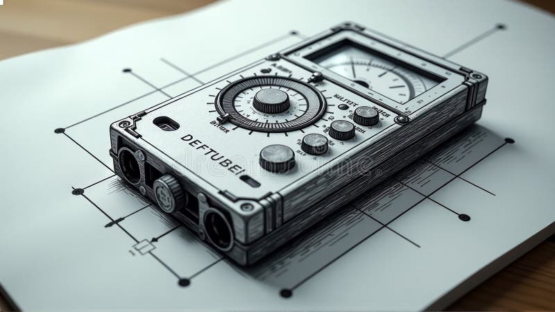 Vintage Analog Gauge Device on Technical Drawing. Stock Illustration ...