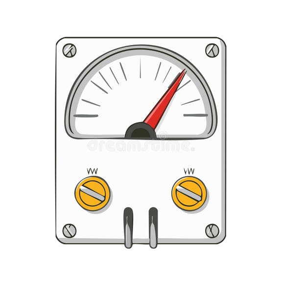 Vintage Analog Meter with Red Needle and Yellow Dials Stylized Drawing ...