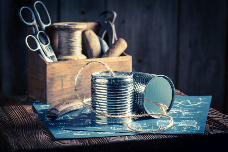 Vintage Analog Telephone Made of String and Cans Stock Image - Image of ...