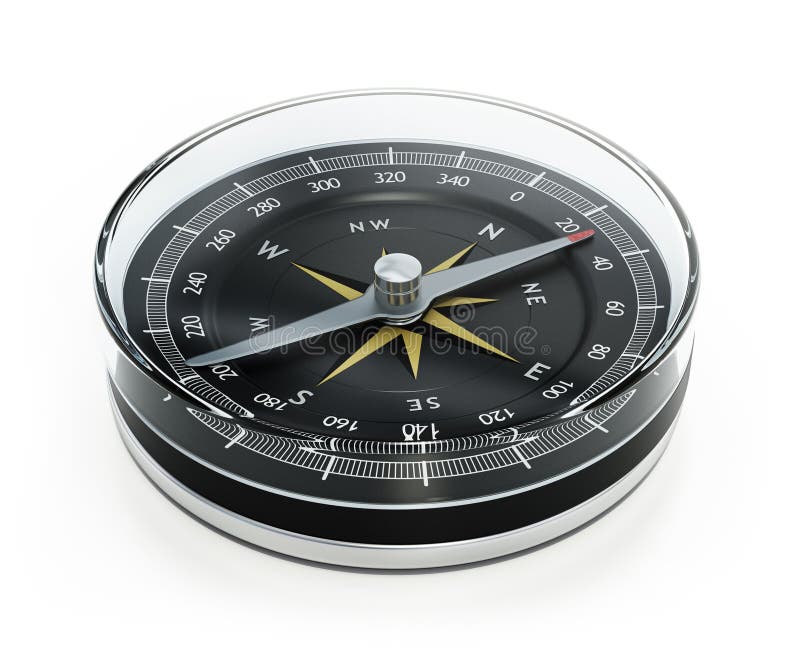 Vintage Analogue Navigational Compass Isolated on White Background. 3D ...