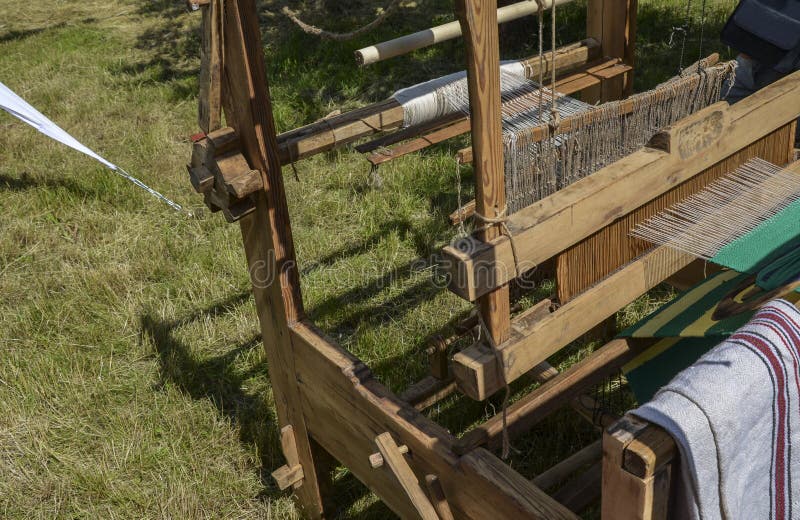 Vintage Wooden Hand Loom Using the Traditional Method of Weaving Stock ...