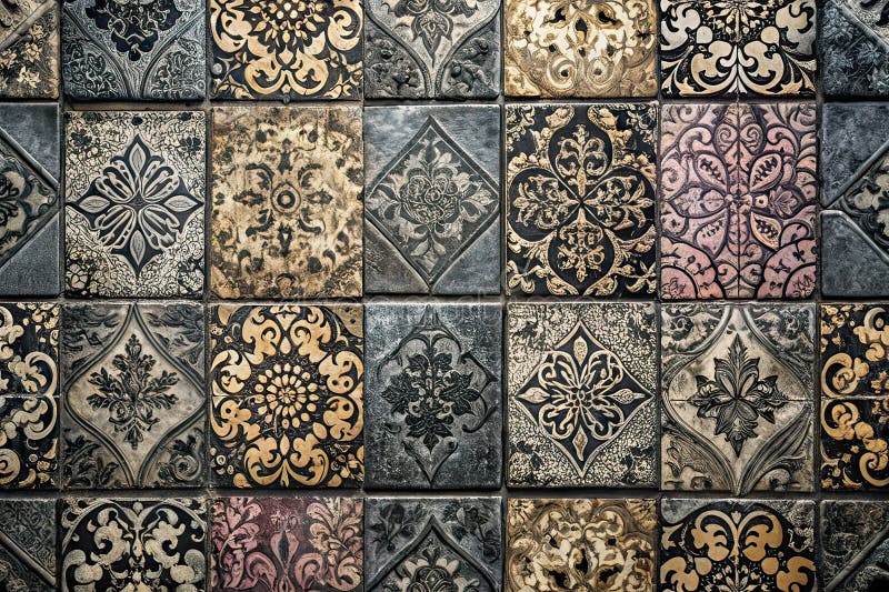 Vintage Anthracite Damask Patchwork Tiles a Stunning Wall Design for ...