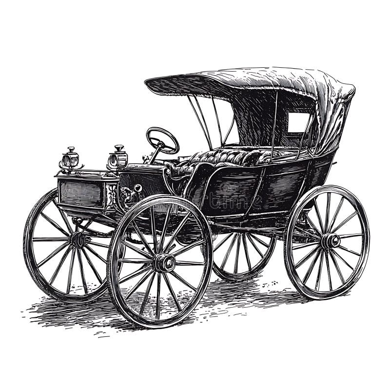 Vintage Antique Automobile Drawing Hand Drawn Ink Sketch Stock ...