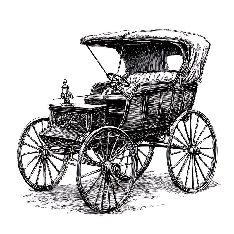 Vintage Antique Automobile Drawing Ink Sketch Stock Illustration ...