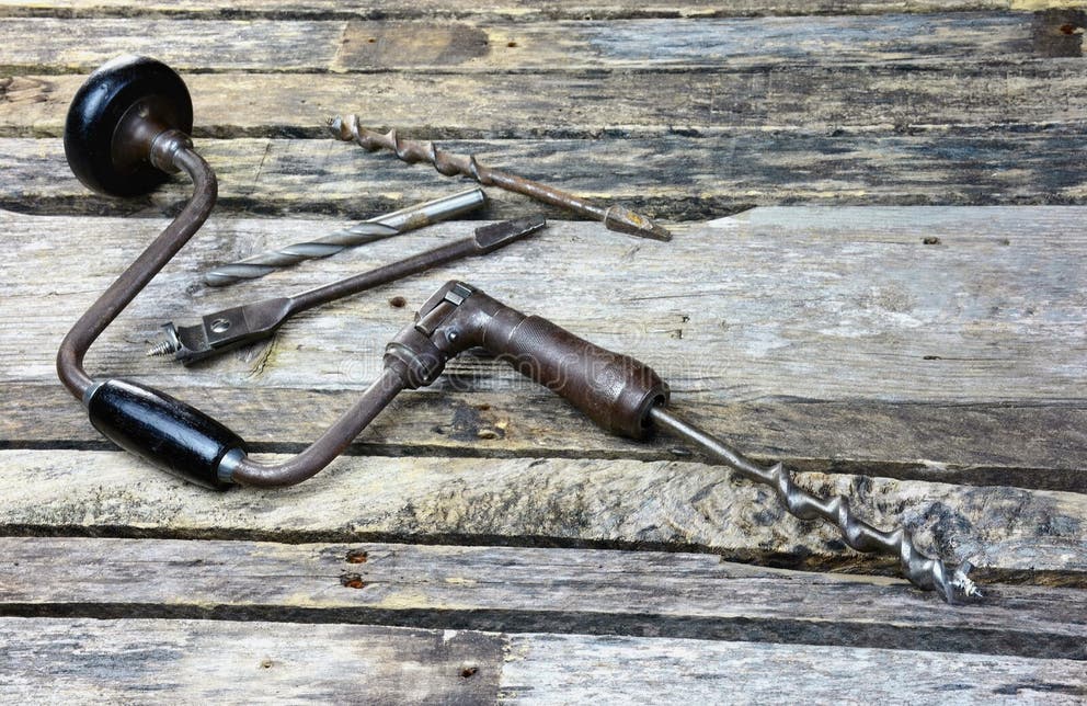 Vintage Antique Brace with Assorted Bits. Stock Photo - Image of drill ...