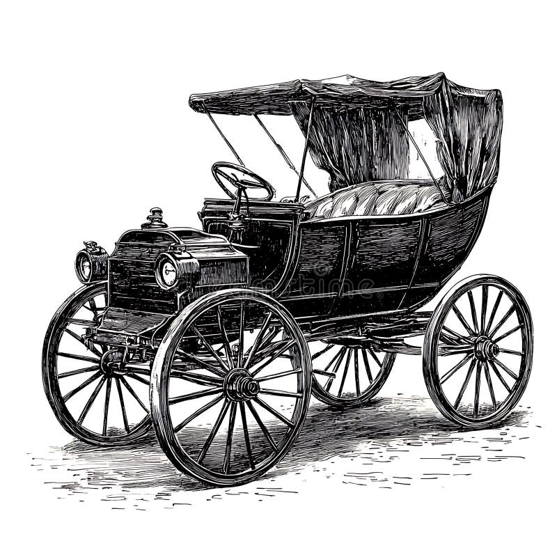 Vintage Antique Car Illustration Ink Sketch Stock Illustration ...