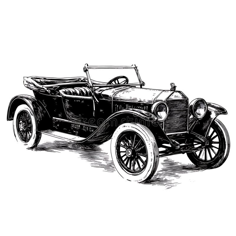Vintage Antique Classic Car Sketch Drawing Ink Sketch Stock ...