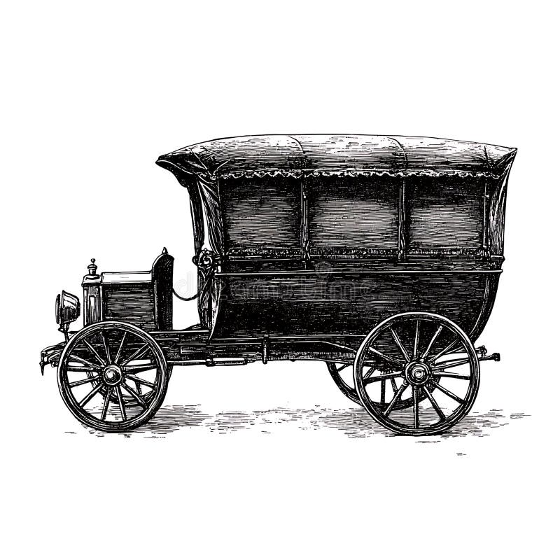 Vintage Antique Drawing of a Vintage Early Automobile Hand Drawn Ink ...