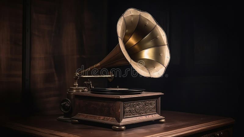 Vintage Antique Gramophone Phonograph Turntable with Brass Horn ...