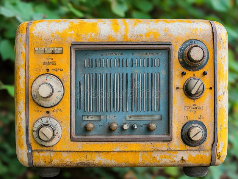 Distressed Vintage Yellow Radio Stock Photo - Image of analog ...