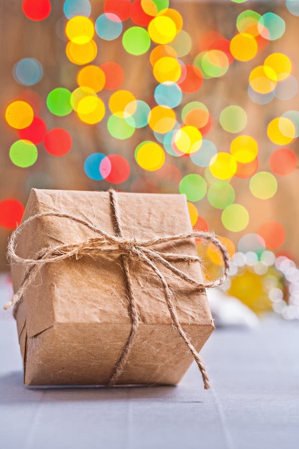 Vintage Aper Gift Box on Blue Table Stock Image - Image of anniversary ...