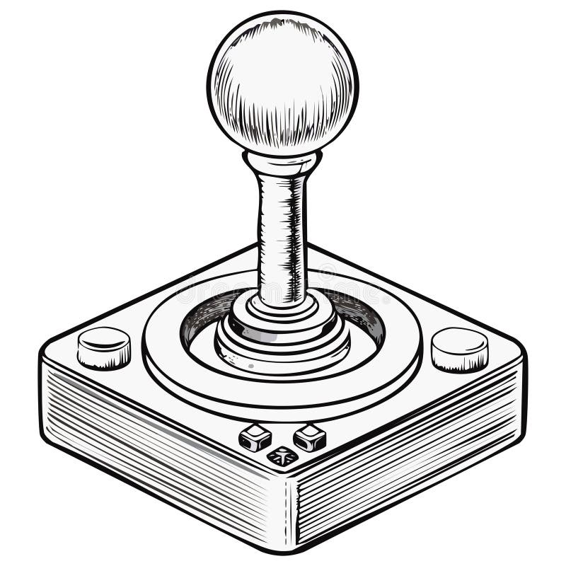 Vintage Arcade Joystick Controller in a Black and White Hand Drawn ...