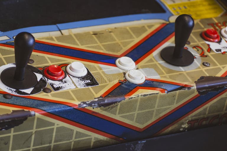 Vintage Arcade Machine Control Panel with Joysticks and Buttons Stock ...