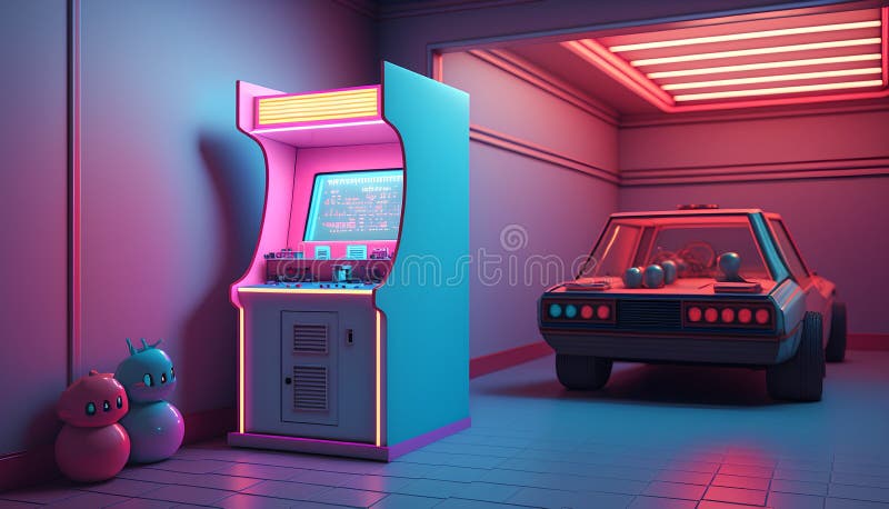 Vintage Arcade Machine in the 80s Style. 3d Rendering Stock ...