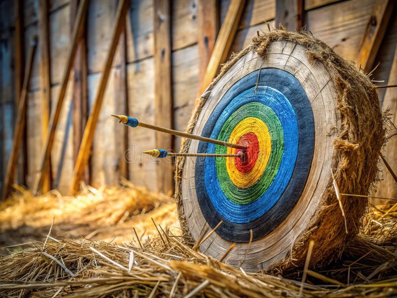 A Vintage Archery Target Deeply Embedded with Arrows Showcases the ...