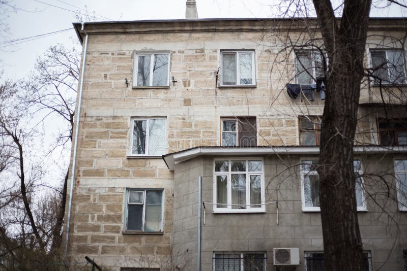 Vintage Architecture, Facade of Old Soviet Building. Stock Photo ...