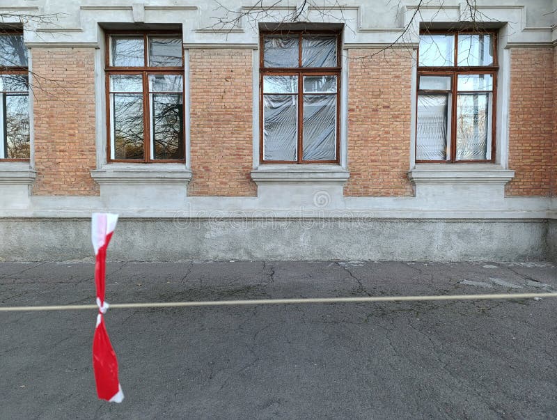 Vintage Architecture Ruined Facade Red Brick Building Front View Stock ...