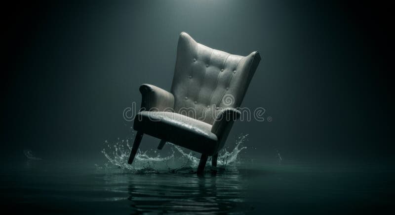 Vintage Armchair Splashing Water in Dramatic Dark Studio Setting Stock ...