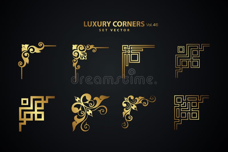 Vintage Art Deco Luxury Corner Set. Vector Golden Geometric Template ...