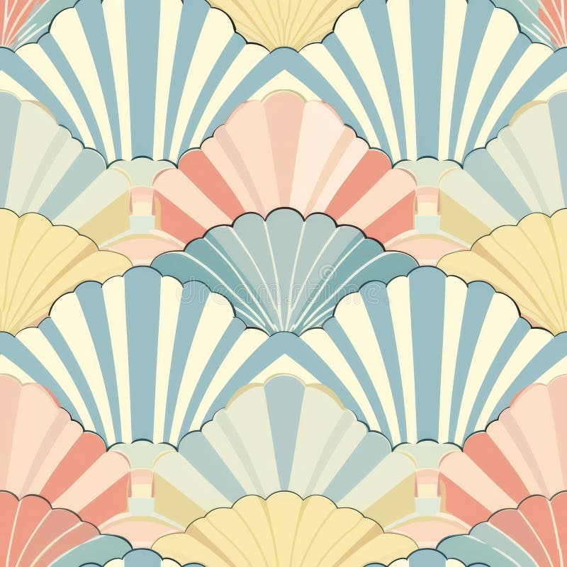 Vintage Art Deco Shell Inspired Seamless Pattern Design Stock Image ...