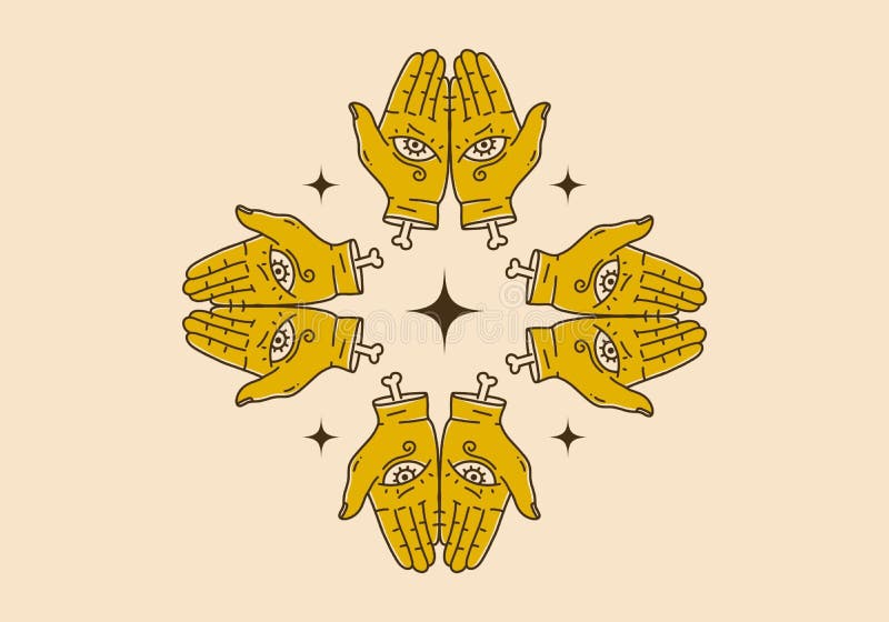 Vintage Art Illustration of Two Hand with Eyes Stock Vector ...