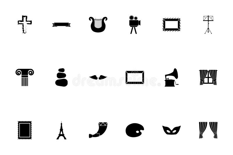 Vintage Art Objects Black Color Set Solid Style Flat Vector Image Stock ...