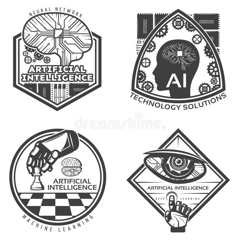 Vintage Artificial Intelligence Emblems Set Stock Vector - Illustration ...