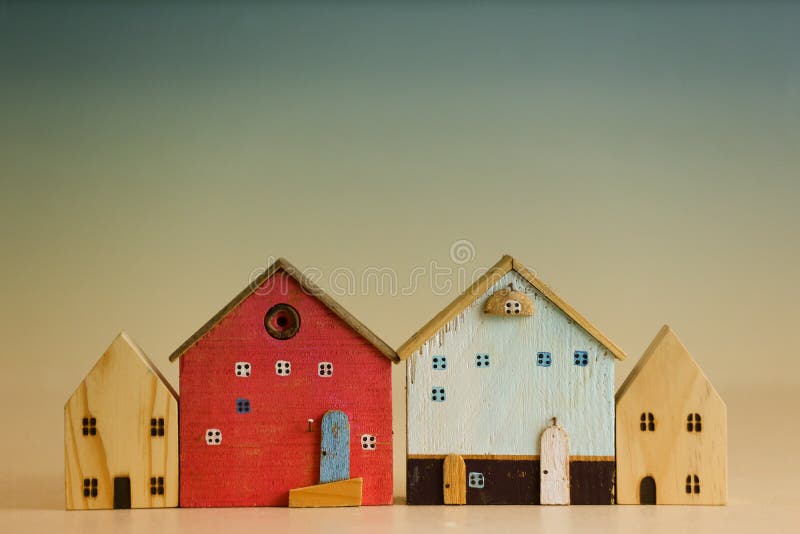 Vintage Artificial Wooden House Placed on Empty Space Stock Photo ...