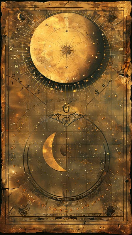 Vintage Astronomical Map with Celestial Symbols and Constellations ...