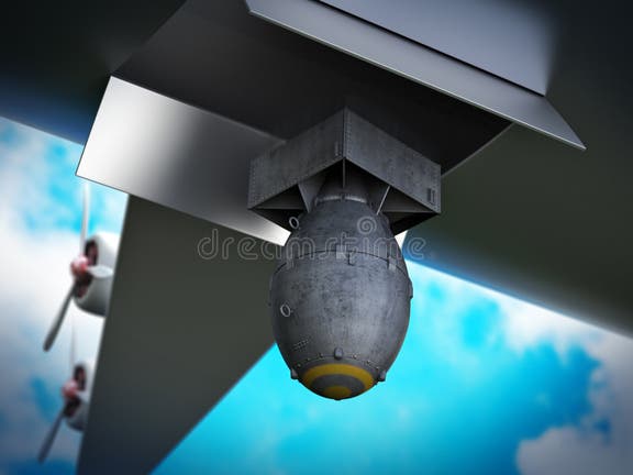 Vintage Atomic Bomb Dropping from a Bomber. 3D Illustration Stock ...