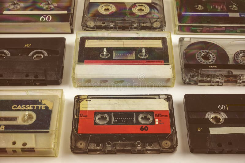 Vintage Audio Compact Cassettes in Front of Seventies Retro Wallpaper ...
