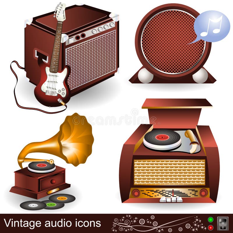 Vintage audio icons 1 stock vector. Illustration of gold - 26112982