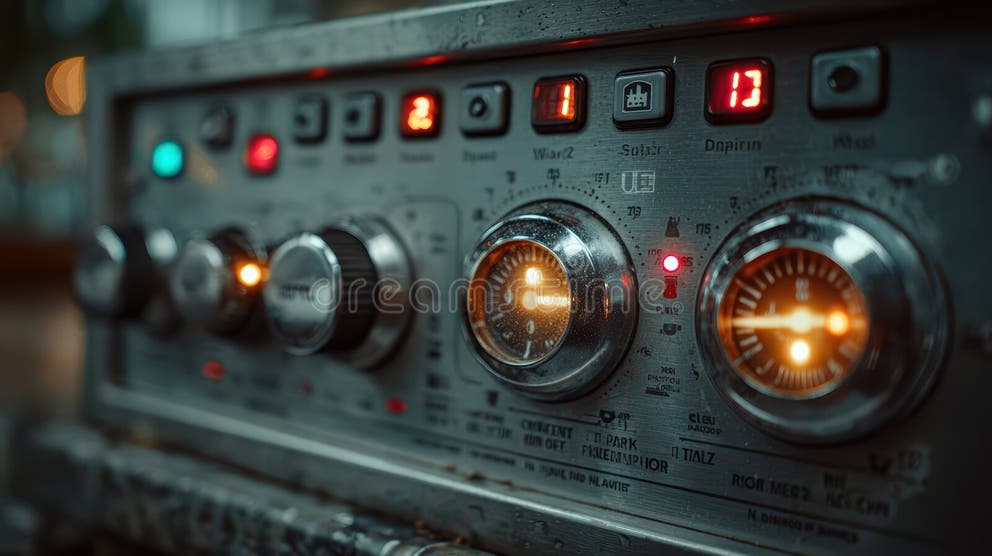 Vintage Audio Mixer Control Panel with Illuminated Knobs and Buttons ...