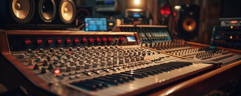 Vintage Audio Mixing Board with Keyboards and Screens in Studio Stock ...