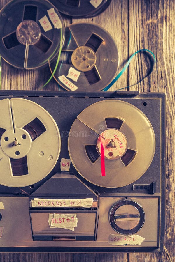 Vintage Reel-to-reel Tape Recorder with Microphone and Roll of Tape ...