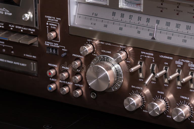Vintage Audio Stereo Gear Setup Copper Front Panel with Multiple Controls Including Display ...