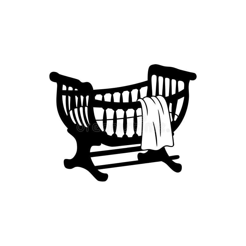 Vintage Baby Cradle Silhouette with Draped Blanket for Nursery Decor ...